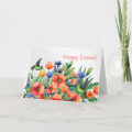 Pretty Orange Floral Hummingbird Easter Holiday Card | Zazzle