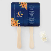 Pretty Orange Flowers on Navy Blue Hand Fan | Zazzle