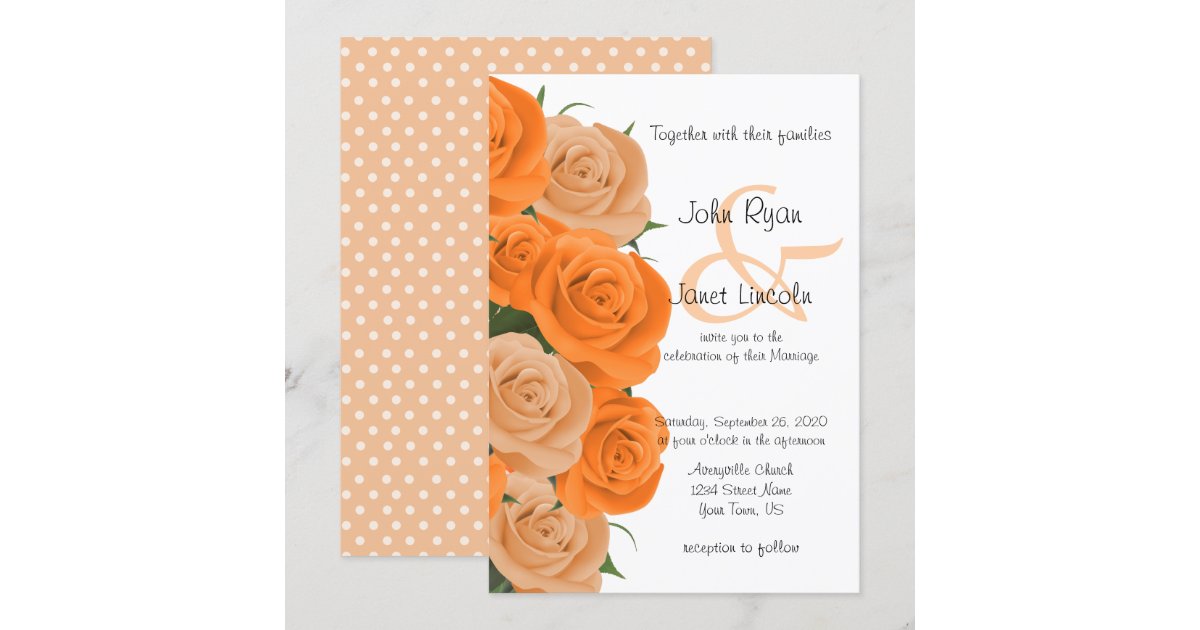 Pretty Orange Rose Flower Wedding Invitations | Zazzle