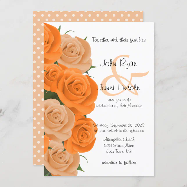 Pretty Orange Rose Flower Wedding Invitations | Zazzle