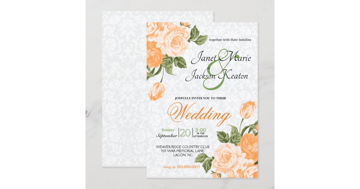 Pretty Orange Wedding Flowers Invitation | Zazzle