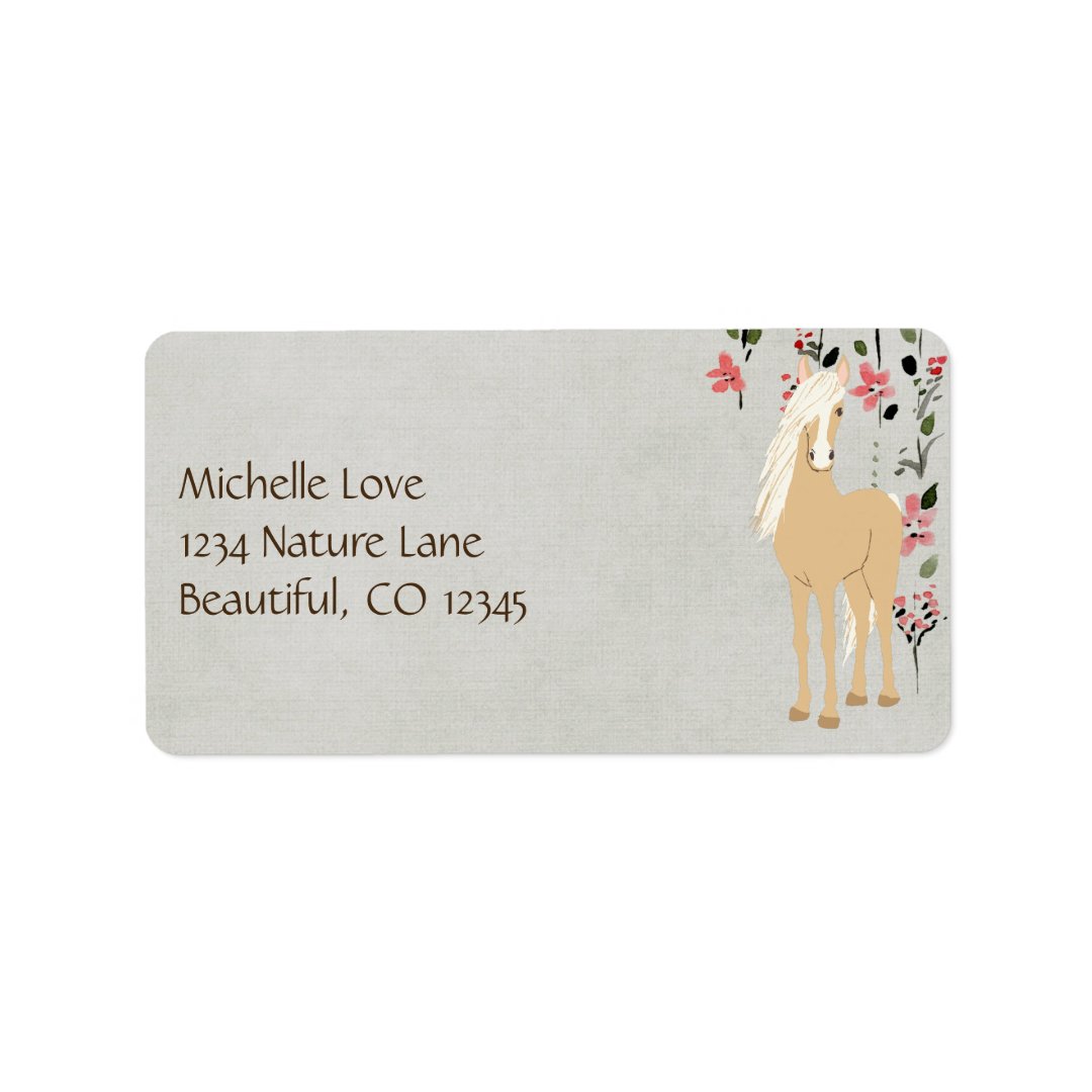 Pretty Palomino Pony Flowers Horse Address Label | Zazzle