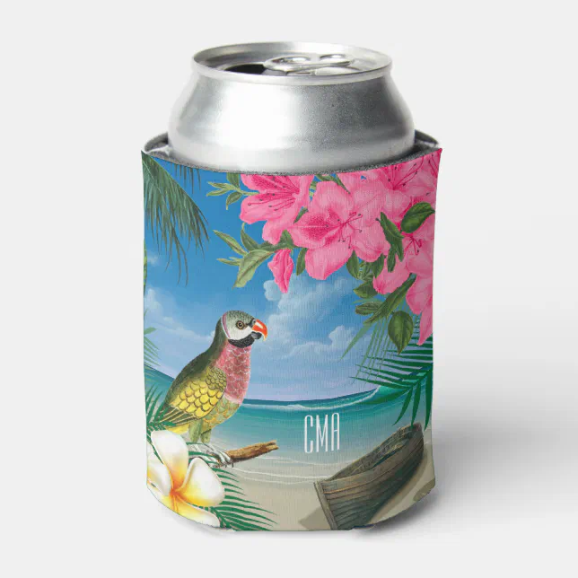 Pretty Parakeet on a Tropical Ocean Design Can Cooler | Zazzle