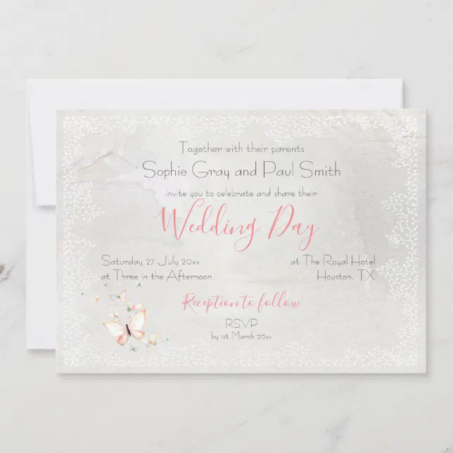 Pretty Pastel Butterflies Wedding Invitation | Zazzle
