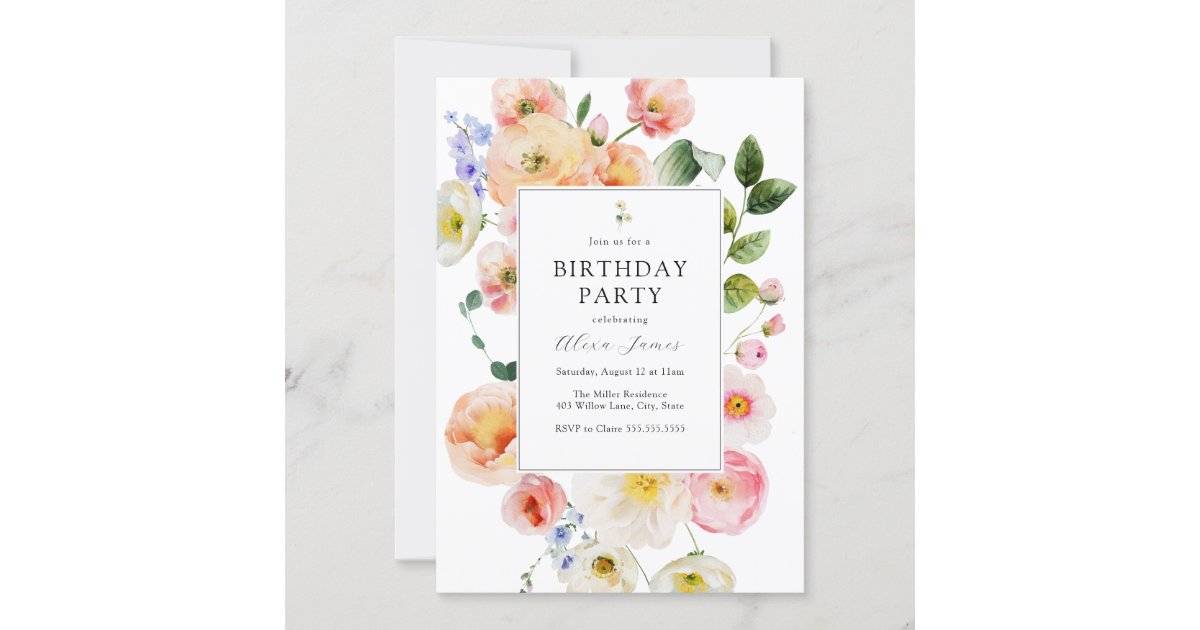 Pretty Pastel Floral Birthday Invitation | Zazzle