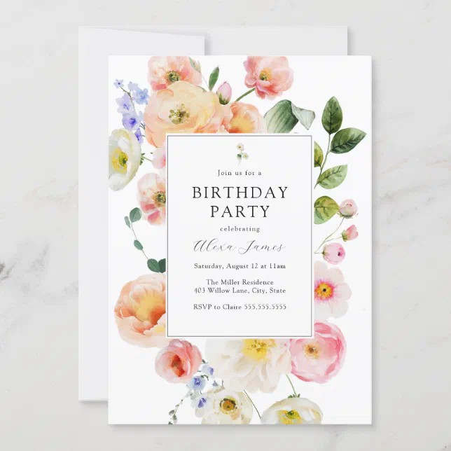 Pretty Pastel Floral Birthday Invitation | Zazzle