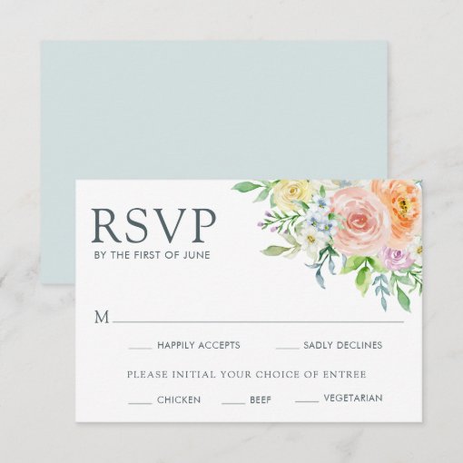 Pretty Pastel Floral Meal Choice Wedding RSVP Card | Zazzle