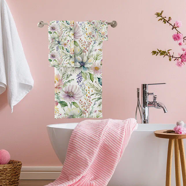Pretty pastel floral pattern bath towel set | Zazzle
