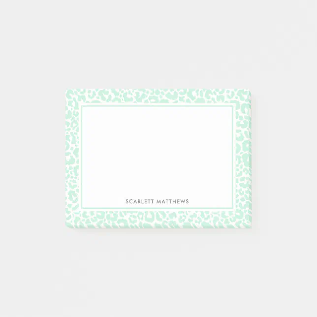Pretty Pastel Leopard Print Pattern Mint Name Post-it Notes | Zazzle