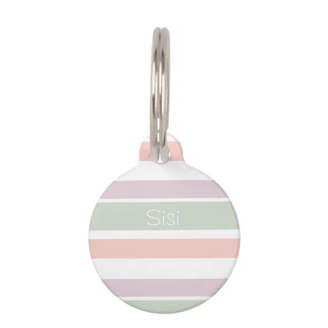 Pretty pastel pattern pink green violet stripes pet ID tag | Zazzle