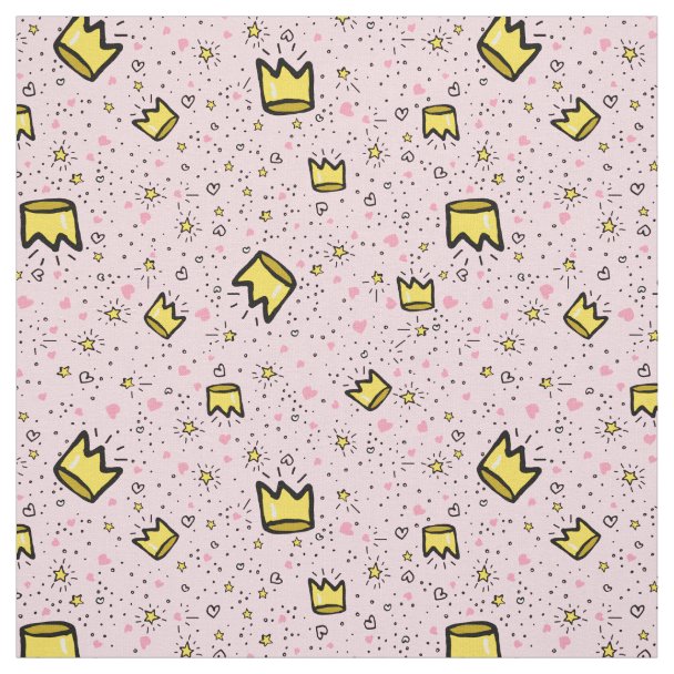 Pink Princess Crown Custom Name Fabric | Zazzle