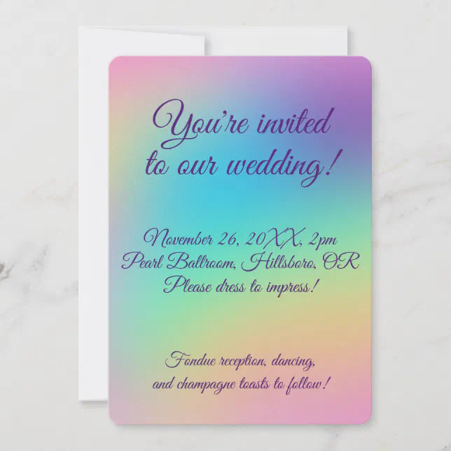 Pretty Pastel Rainbow Gradient Wedding Invitation | Zazzle