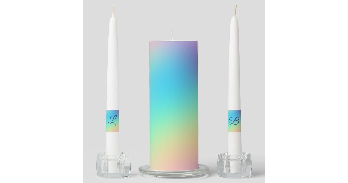 Pretty Pastel Rainbow Gradient Wedding Unity Candle Set | Zazzle
