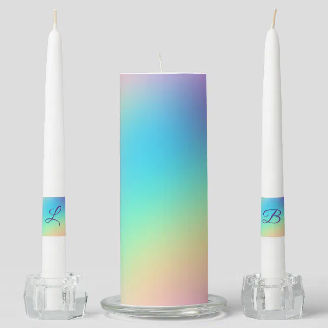 Pretty Pastel Rainbow Gradient Wedding Unity Candle Set | Zazzle