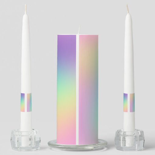 Pretty Pastel Rainbow Gradient Wedding Unity Candle Set | Zazzle