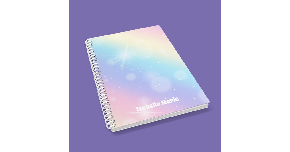 Pretty Pastel Rainbow Sparkle Girly Monogram Kids Notebook | Zazzle