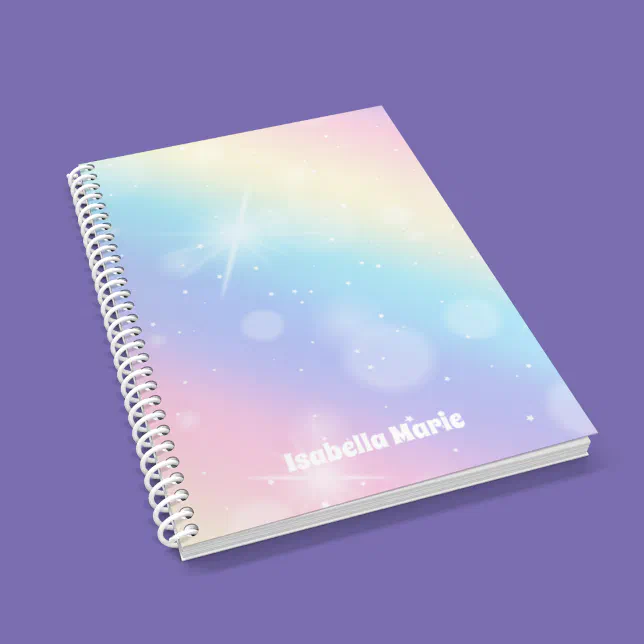 Pretty Pastel Rainbow Sparkle Girly Monogram Kids Notebook | Zazzle