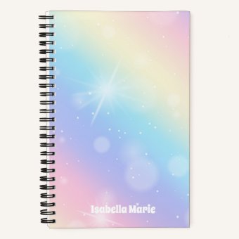 Pretty Pastel Rainbow Sparkle Girly Monogram Kids Notebook | Zazzle