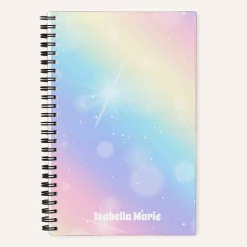 Pretty Pastel Rainbow Sparkle Girly Monogram Kids Notebook | Zazzle