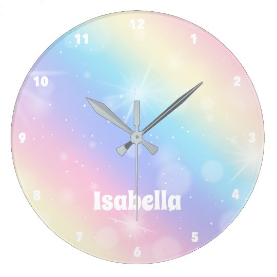 Pretty Pastel Rainbow Sparkle Monogram Girly Kids Large Clock | Zazzle.com