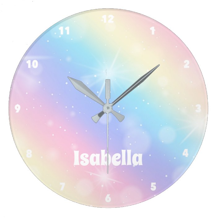 Pretty Pastel Rainbow Sparkle Monogram Girly Kids Large Clock | Zazzle.com
