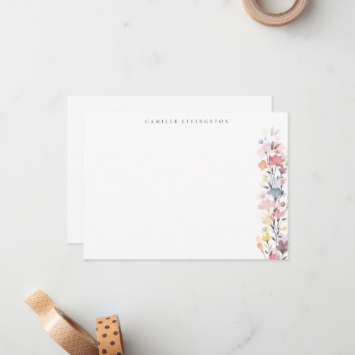 Pretty Pastel Watercolor Floral Personalized Note Card | Zazzle