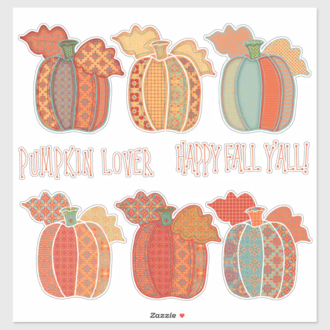 Pretty Patchwork Pumpkins Happy Fall Y'all Sticker | Zazzle