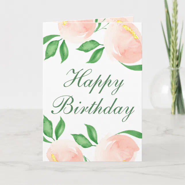 Pretty Peach Blush Watercolor Floral Birthday Card | Zazzle