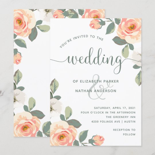 Pretty Peach Floral | Wedding Invitation | Zazzle.com