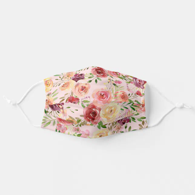 Pretty Peach Peony Floral Adult Cloth Face Mask | Zazzle