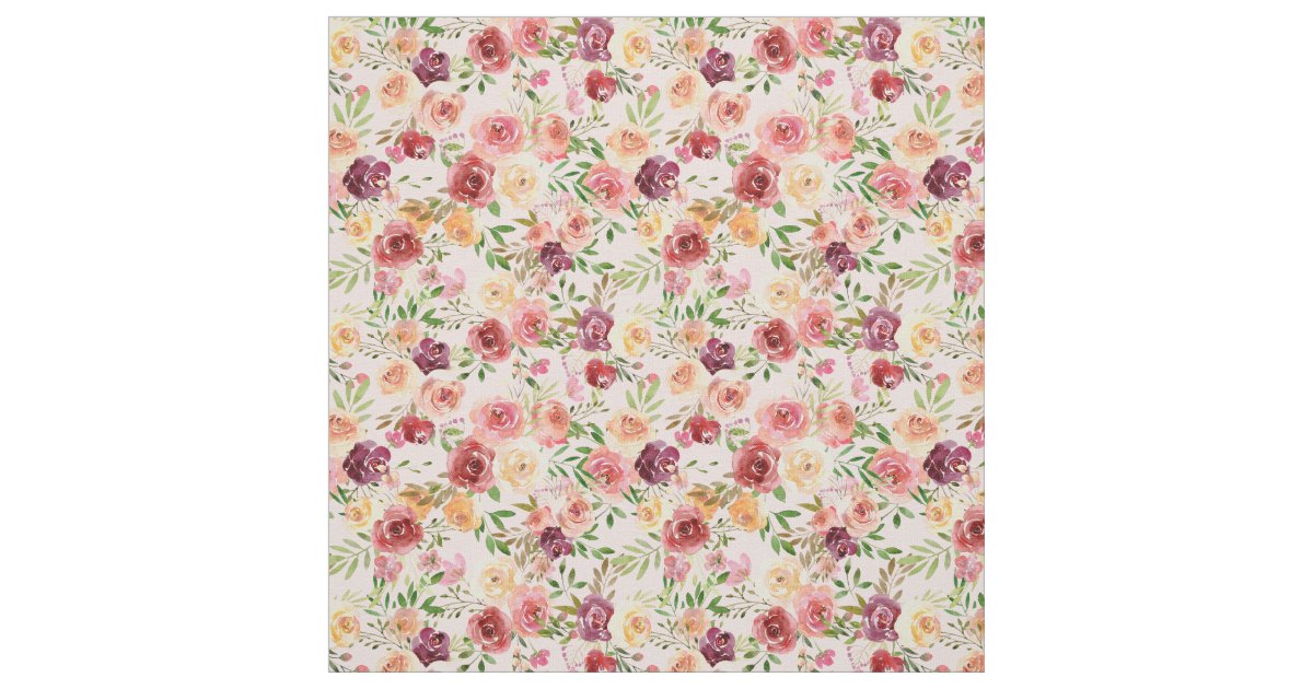 Pretty Peach Peony Floral Fabric | Zazzle