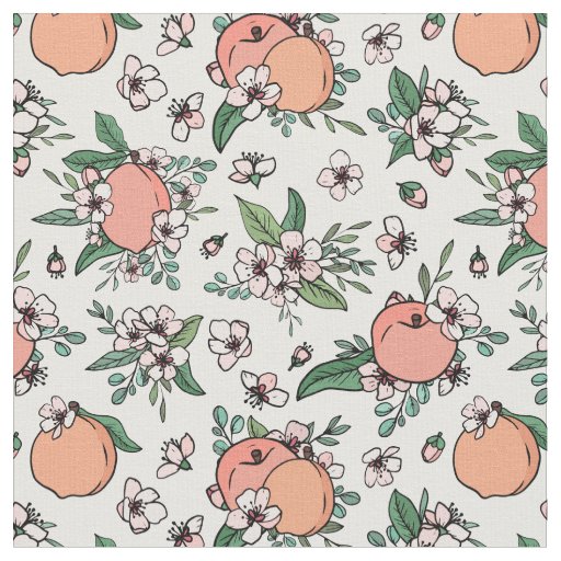 Pretty Peaches & Peach Blossom Floral Pattern Fabric | Zazzle