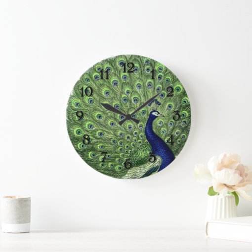Pretty Peacock Large Clock | Zazzle