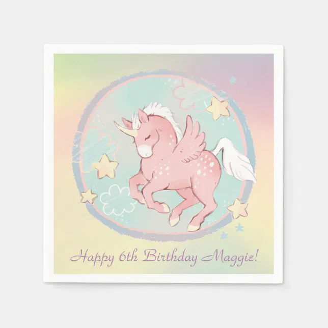 Pretty Pegasus Unicorn Pink, Purple Personalize Napkins | Zazzle