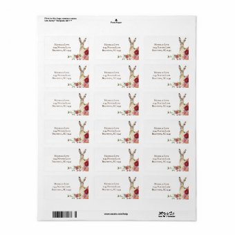 Pretty Peony Flowers and Bunny Rabbit Address Label | Zazzle