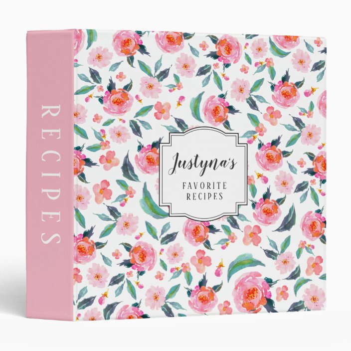 Pretty Personalized Pink Floral Pattern Recipe 3 Ring Binder | Zazzle.com