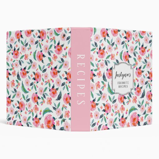 Pretty Personalized Pink Floral Pattern Recipe 3 Ring Binder | Zazzle
