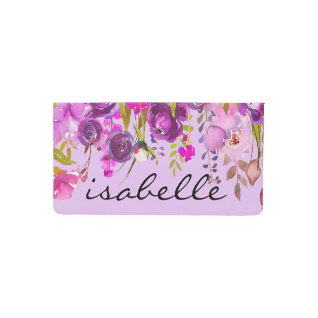 Pretty Personalized Purple and Flowers Checkbook Cover | Zazzle