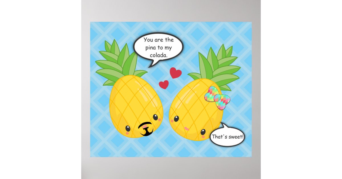 Pretty Pineapple Tropical Pina Colada Romantic Poster | Zazzle