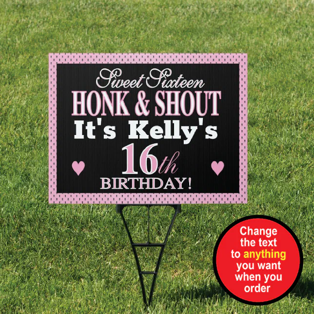 Pretty Pink and Black Sweet 16 Yard Sign | Zazzle