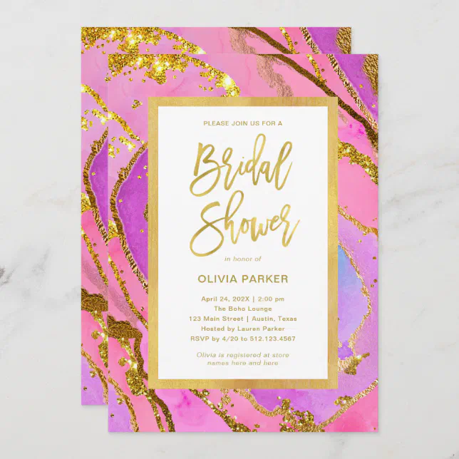 Pretty Pink and Gold Geode | Bridal Shower Invitation | Zazzle