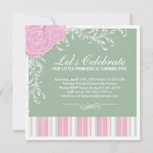 Pretty Pink and Green Birthday Party Invitation | Zazzle
