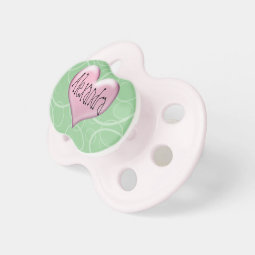 Pretty Pink and Green Heart Personalized Pacifier | Zazzle