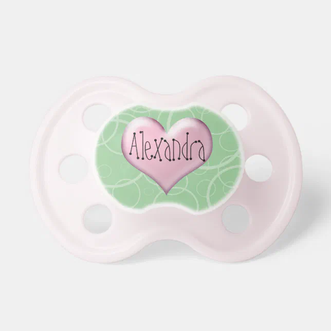 Pretty Pink and Green Heart Personalized Pacifier | Zazzle