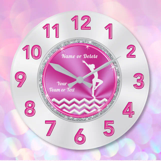 Pretty Pink and White Gymnastics Gifts for Girls Large Clock | Zazzle