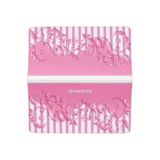 Pretty Pink and White Stripes with a Floral Design Checkbook Cover | Zazzle