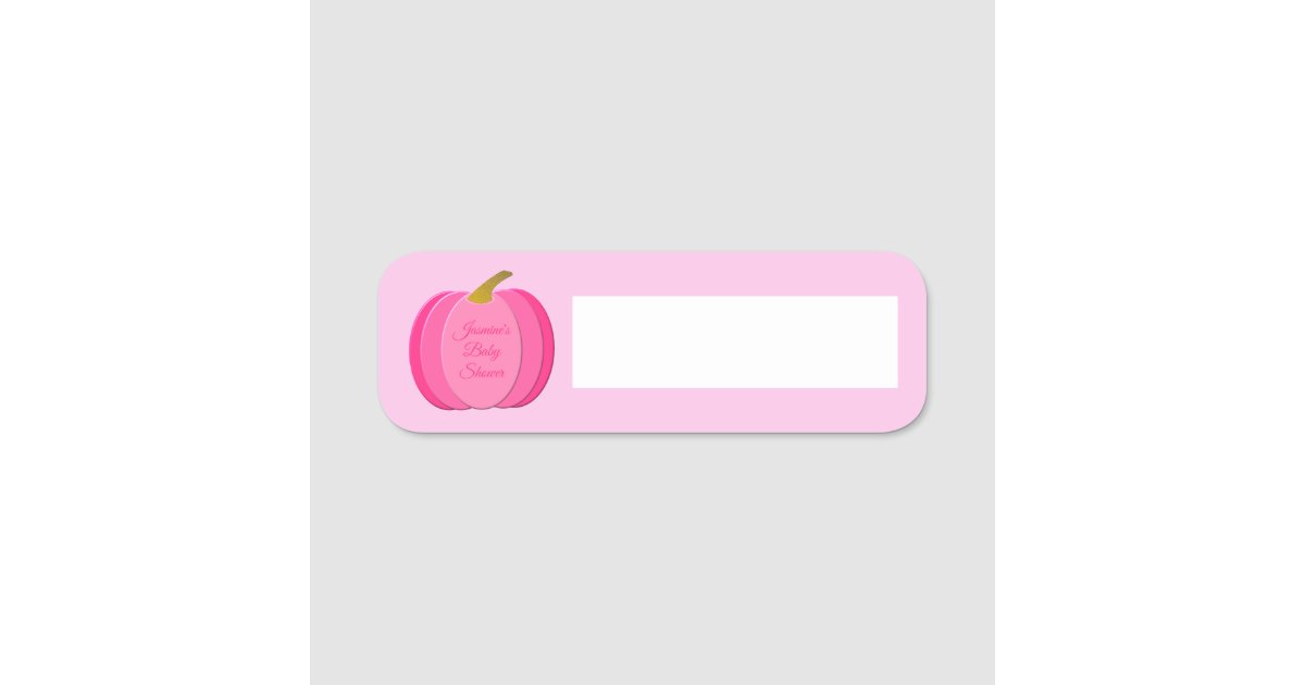 Pretty Pink Baby Girl Pumpkin Custom Baby Shower Name Tag | Zazzle