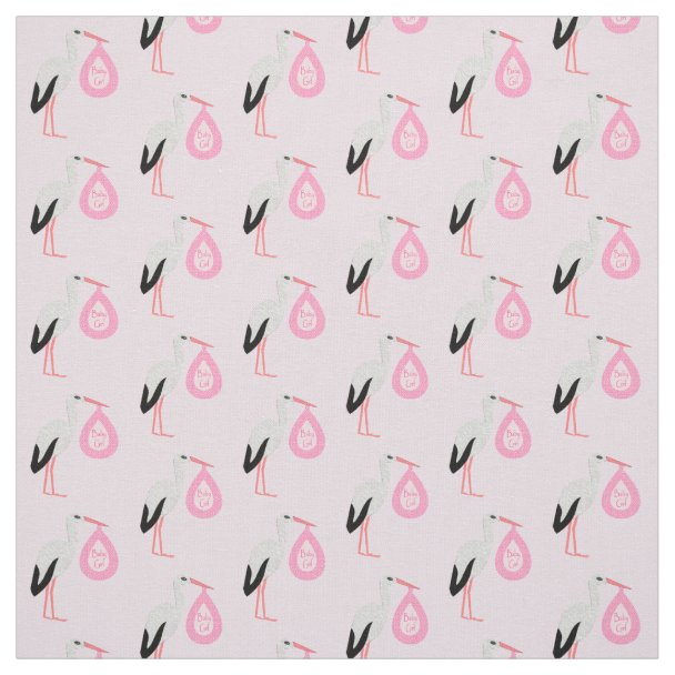 Stork Cute Baby Nursery Pink Girl Fabric | Zazzle