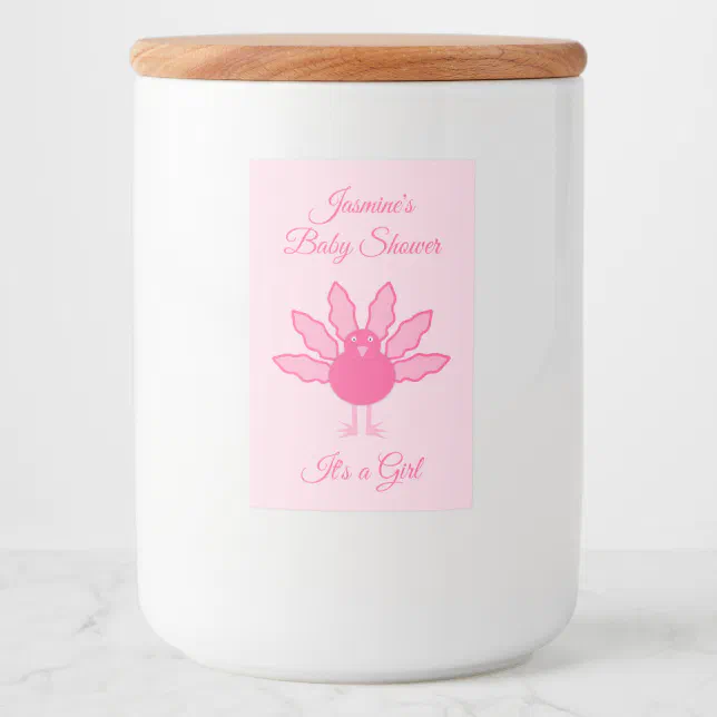 Pretty Pink Baby Girl Thanksgiving Turkey Custom Food Label | Zazzle