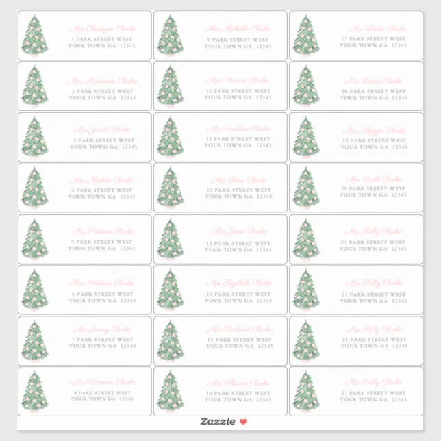 Pretty Pink Baubles Holiday Tree Address Labels | Zazzle